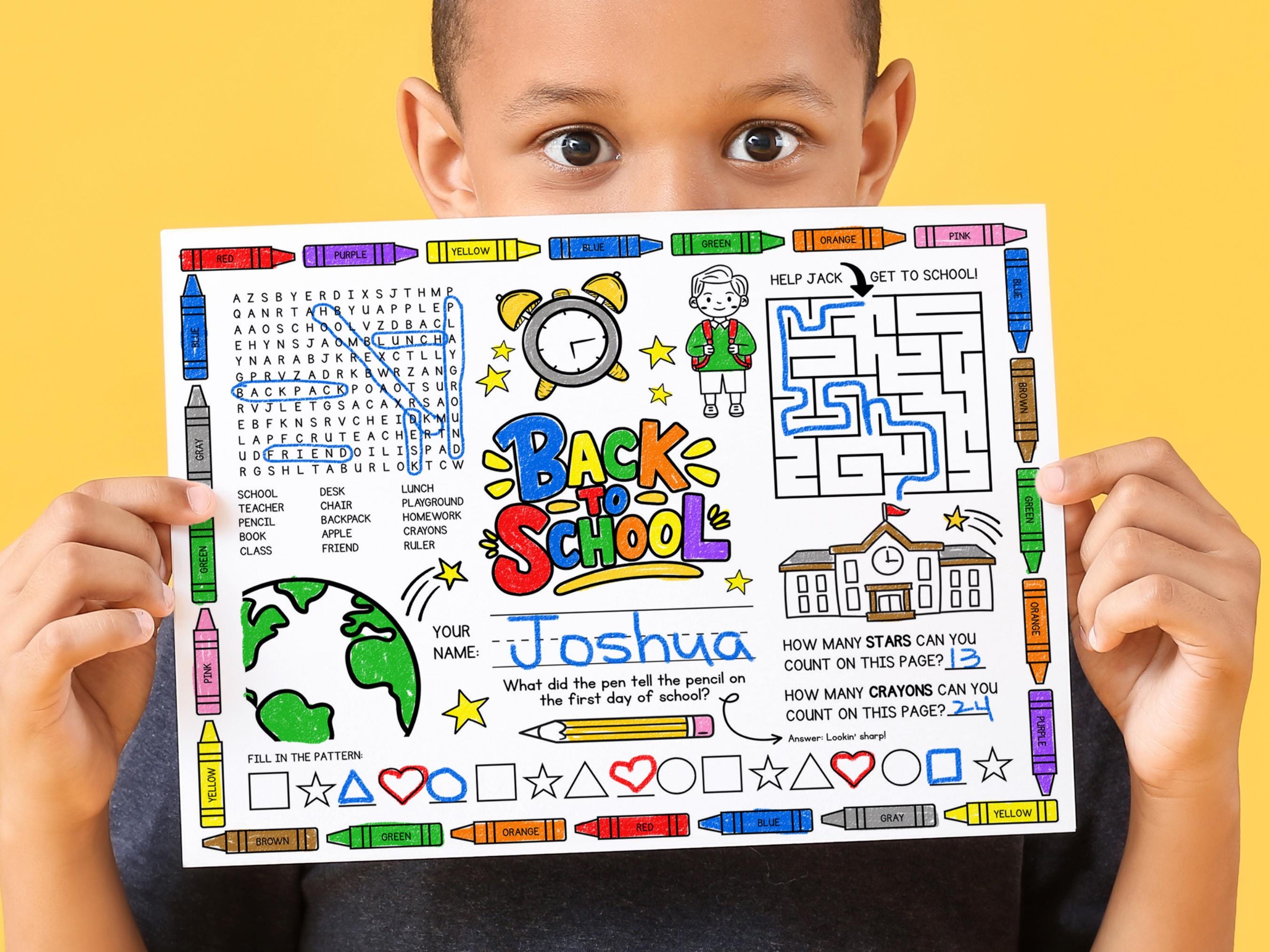 Printable Back to School Activity Sheet, Coloring Placemat, Instant ...