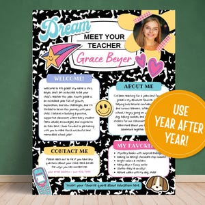 Meet the Teacher Template Composition Notebook Theme | Editable Back to ...