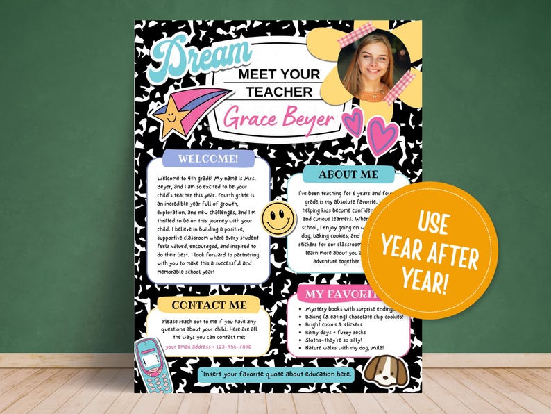 Meet the Teacher Template Composition Notebook Theme | Editable Back to ...