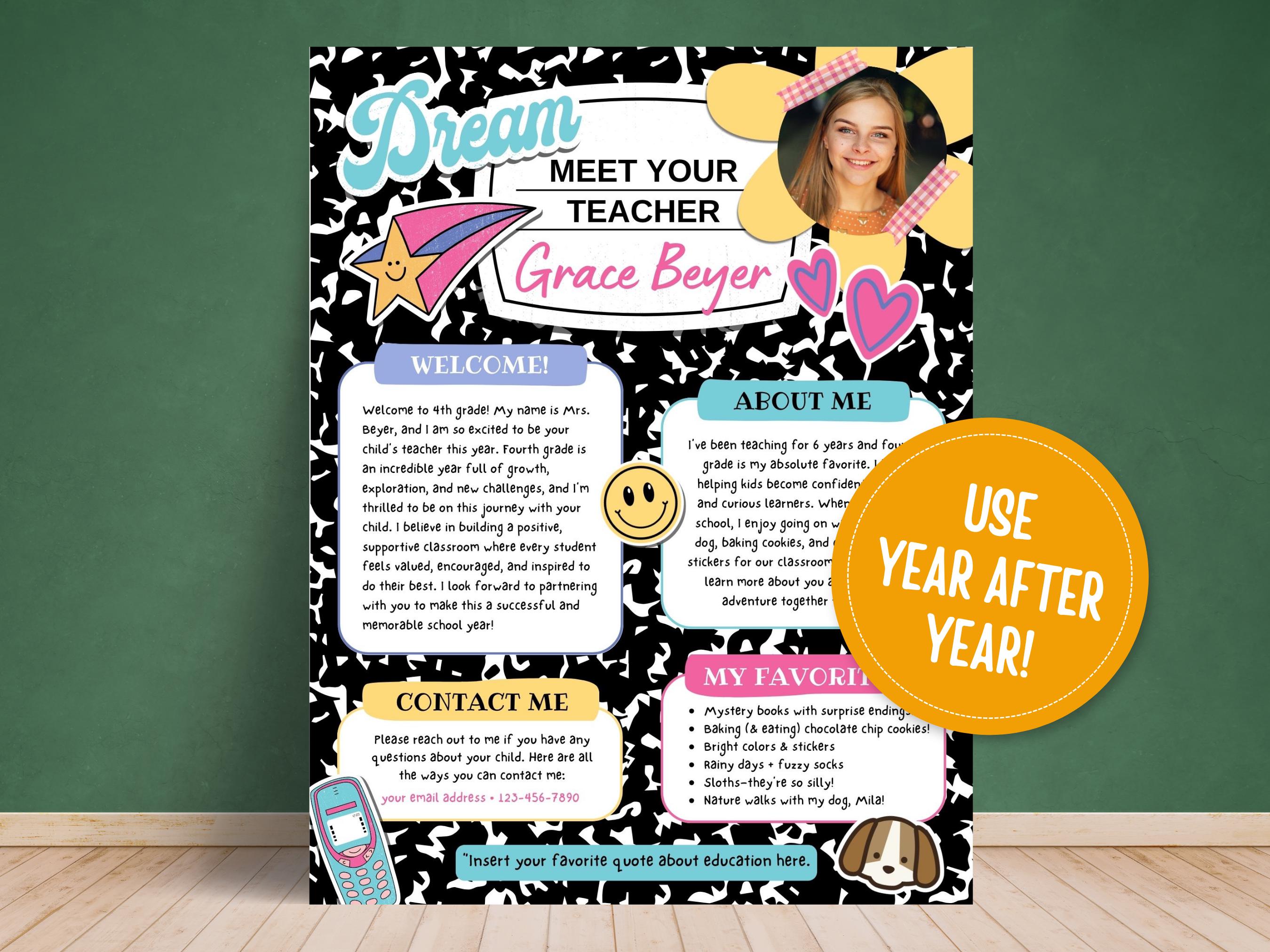 Meet the Teacher Template Composition Notebook Theme | Editable Back to ...