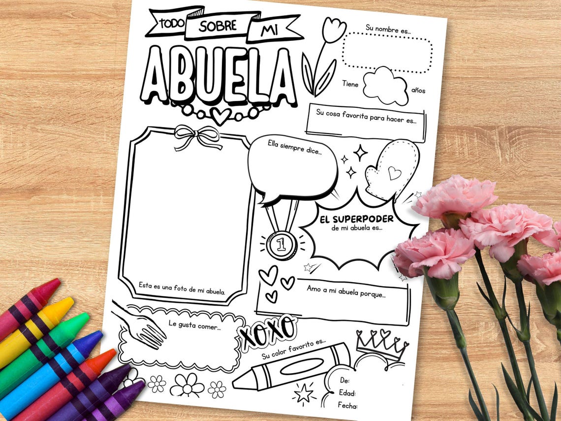 Abuela Gift: "todo Sobre Mi Abuela" Coloring Page Keepsake (PDF ...