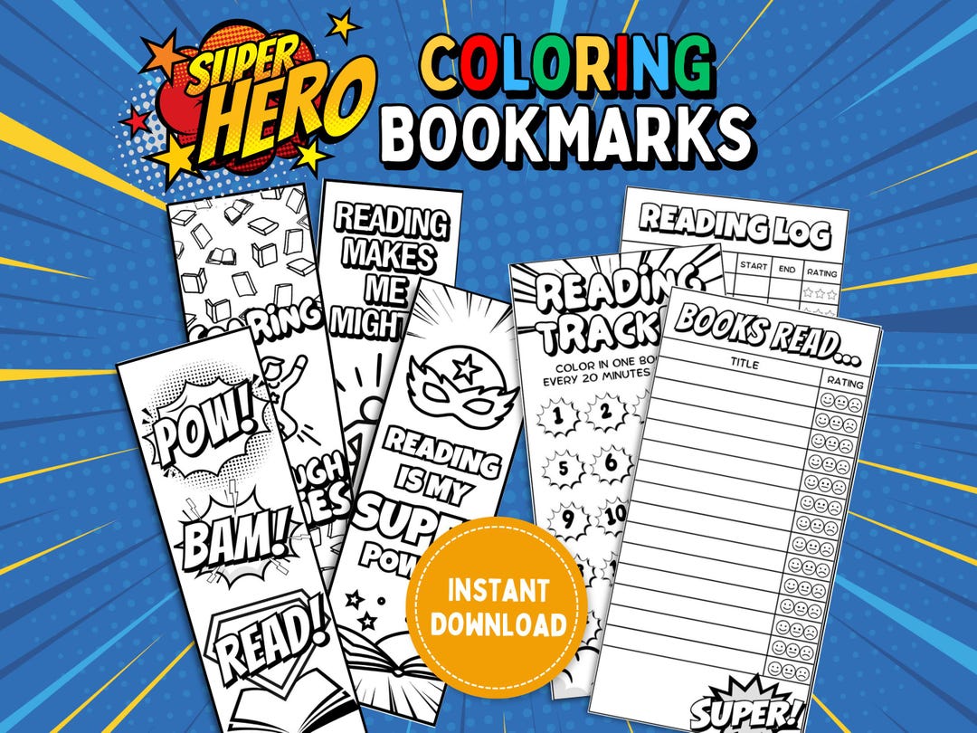 Superhero Coloring Bookmarks & Reading Logs: Book Rating, Teacher ...