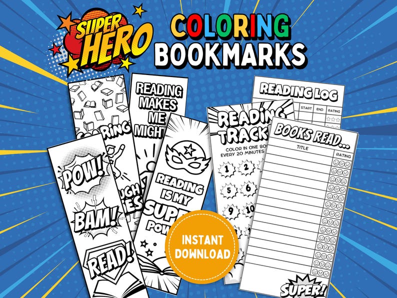 Superhero Coloring Bookmarks & Reading Logs: Book Rating, Teacher ...