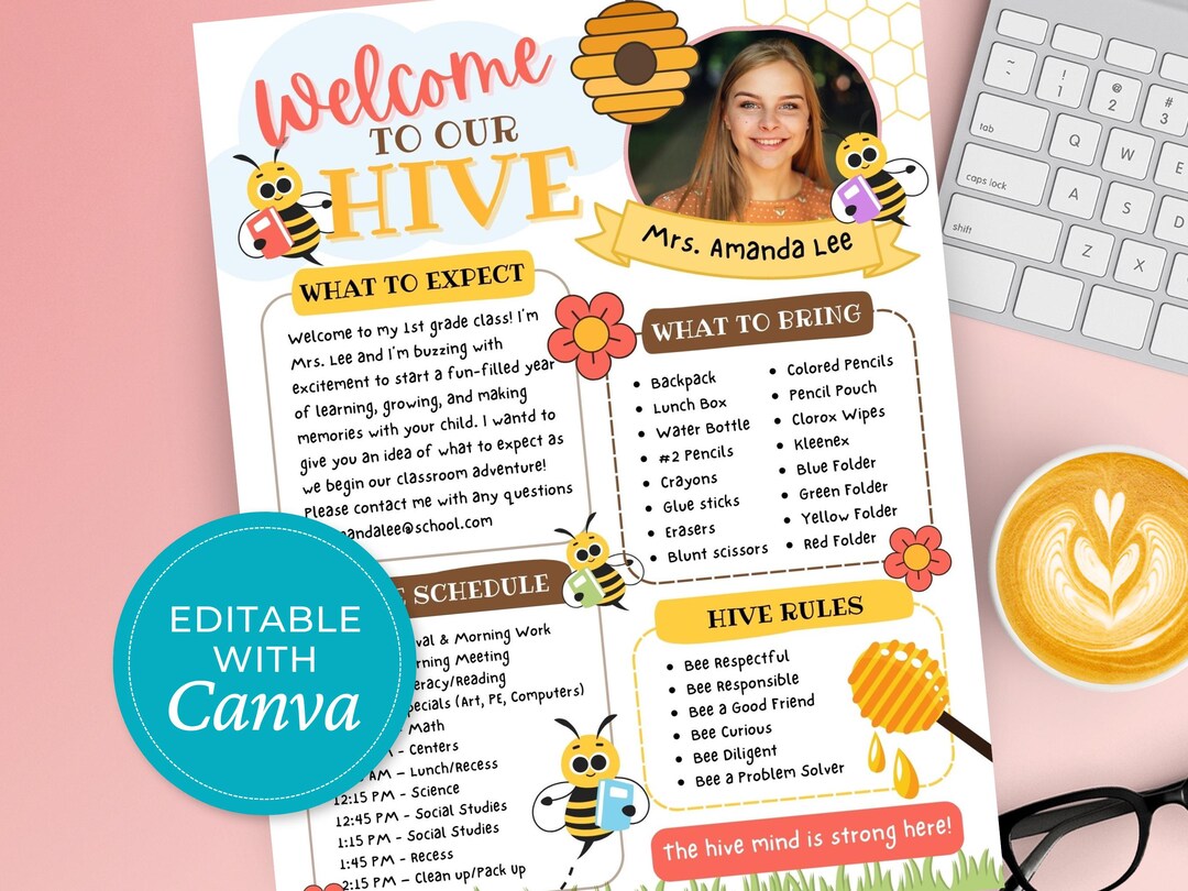 Editable Back to School Bee Theme Welcome to First Grade, Meet the ...