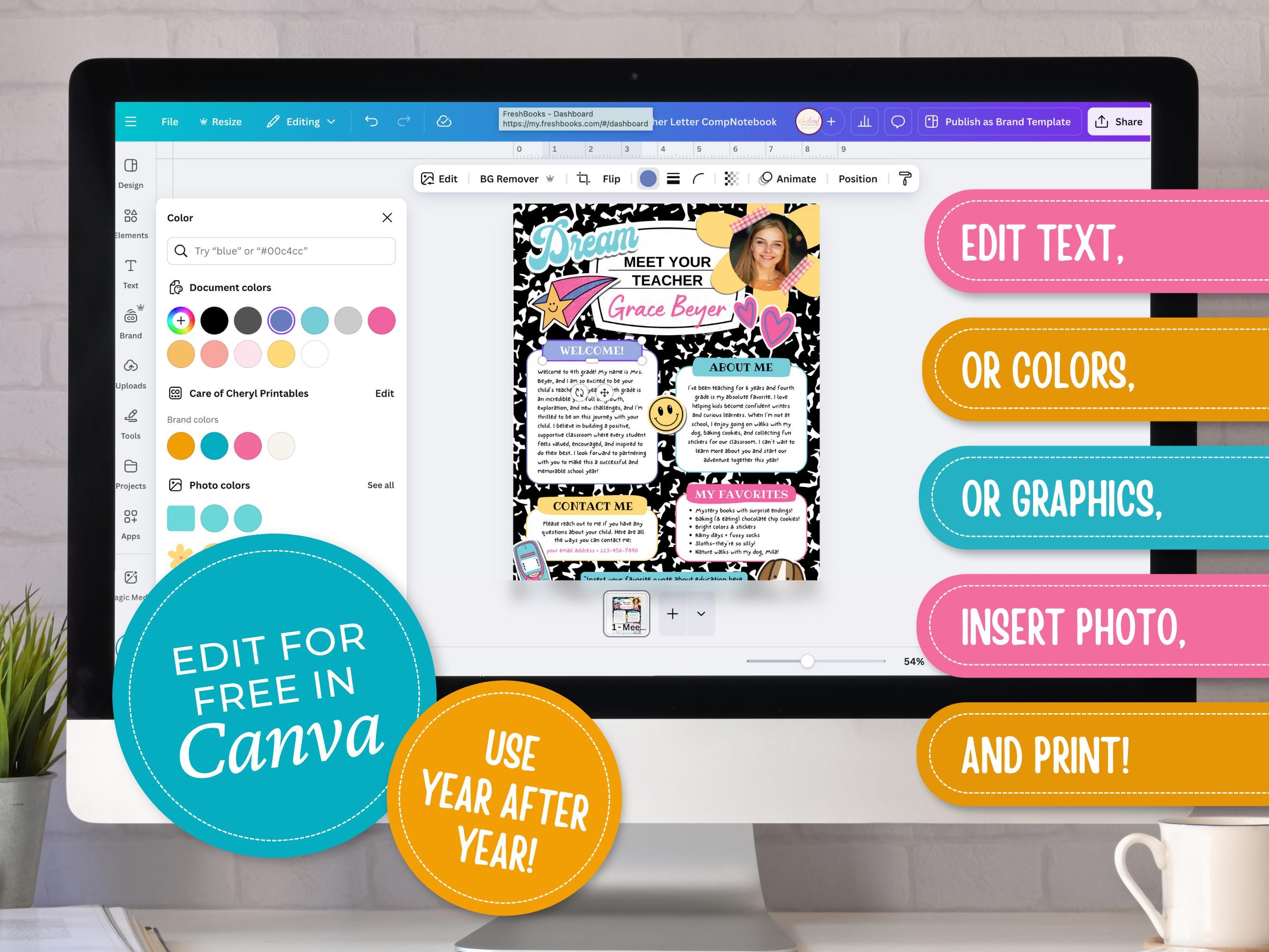 Meet the Teacher Template Composition Notebook Theme | Editable Back to ...