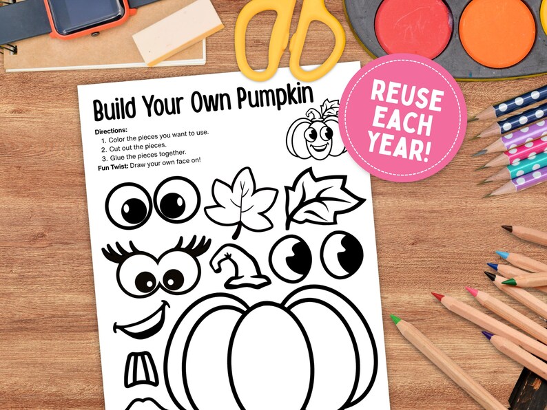 Create Your Own Pumpkin Printable, DIY Fall Paper Craft Kit, Preschool ...