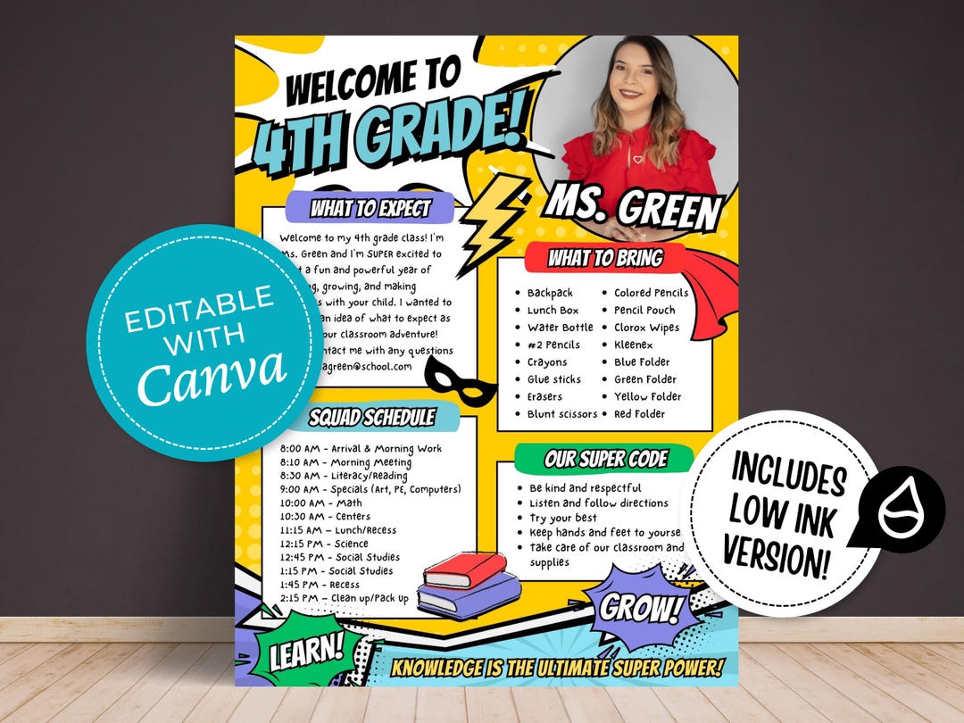 Editable Back to School Superhero Teacher Welcome Letter, Fourth Grade ...