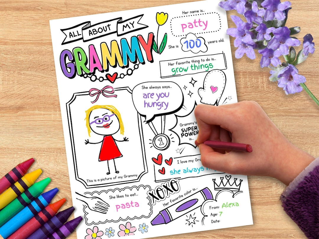 All About My Grammy Printable | Grammy Birthday Gift | Grandparents Day ...