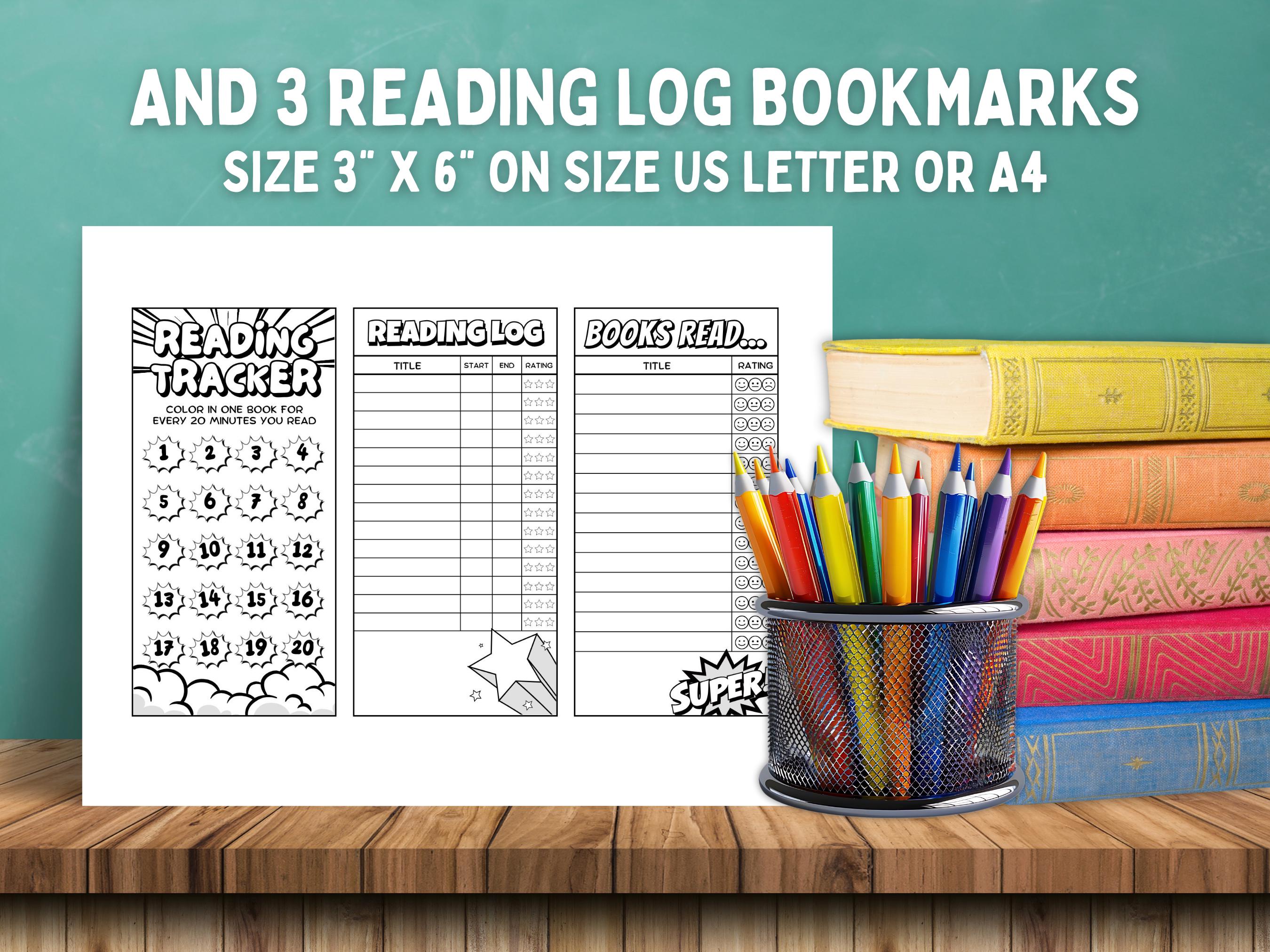 Superhero Coloring Bookmarks & Reading Logs: Book Rating, Teacher ...