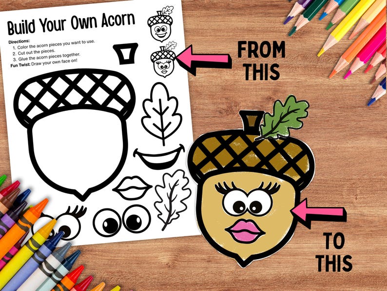 Build Your Own Acorn Printable, DIY Fall Paper Craft Kit, Preschool ...
