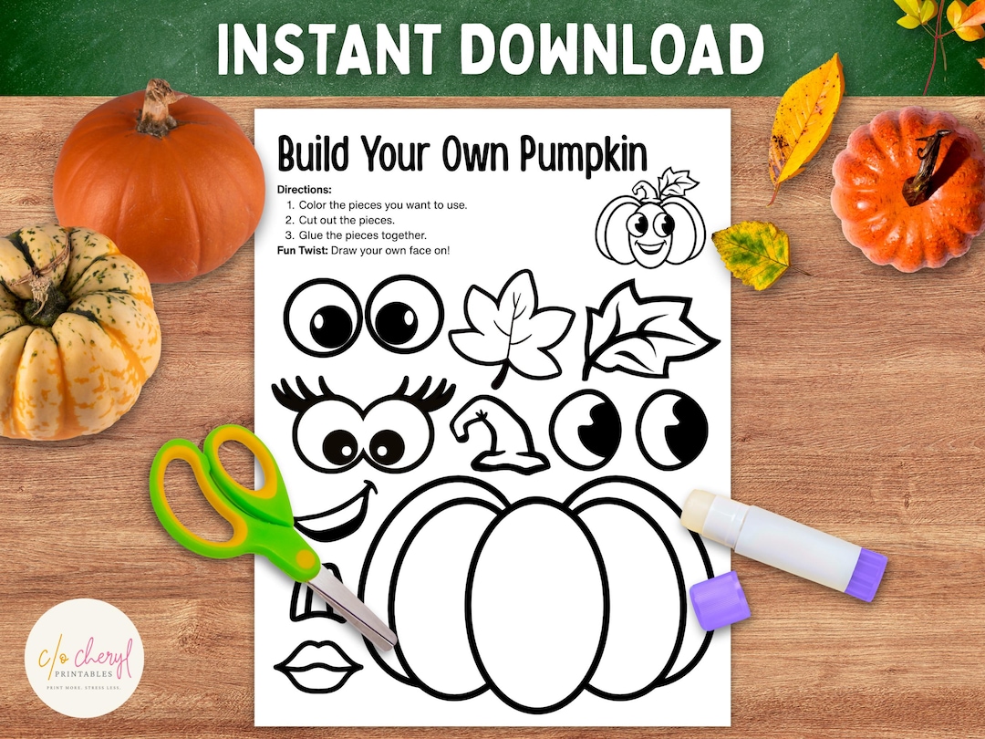 Create Your Own Pumpkin Printable, DIY Fall Paper Craft Kit, Preschool ...