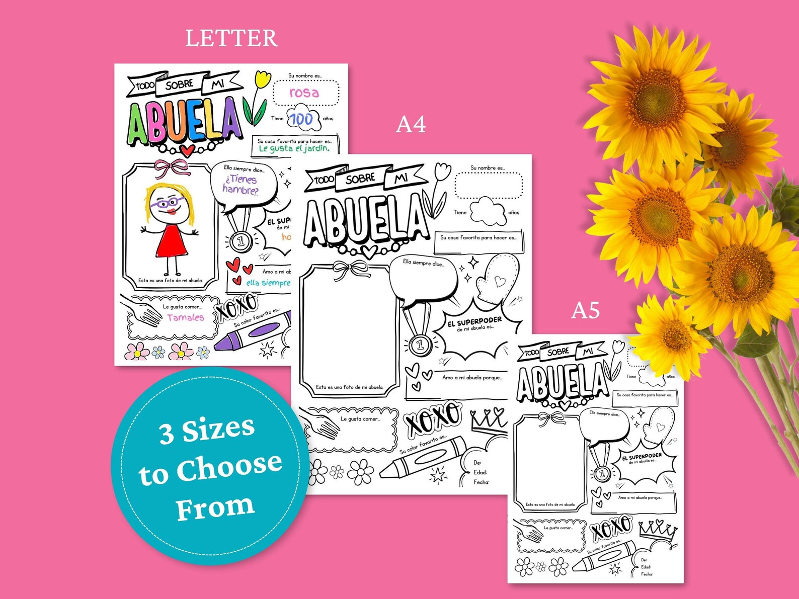 Abuela Gift: "todo Sobre Mi Abuela" Coloring Page Keepsake (PDF ...