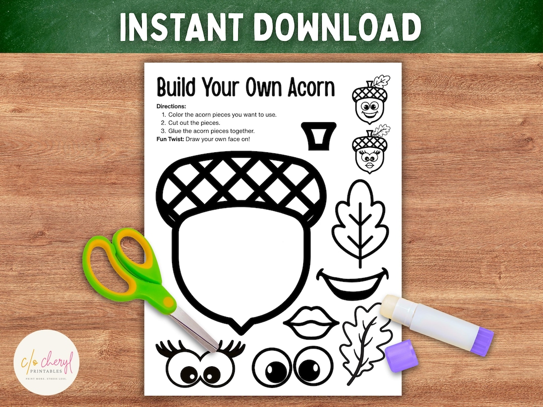 Build Your Own Acorn Printable, DIY Fall Paper Craft Kit, Preschool ...