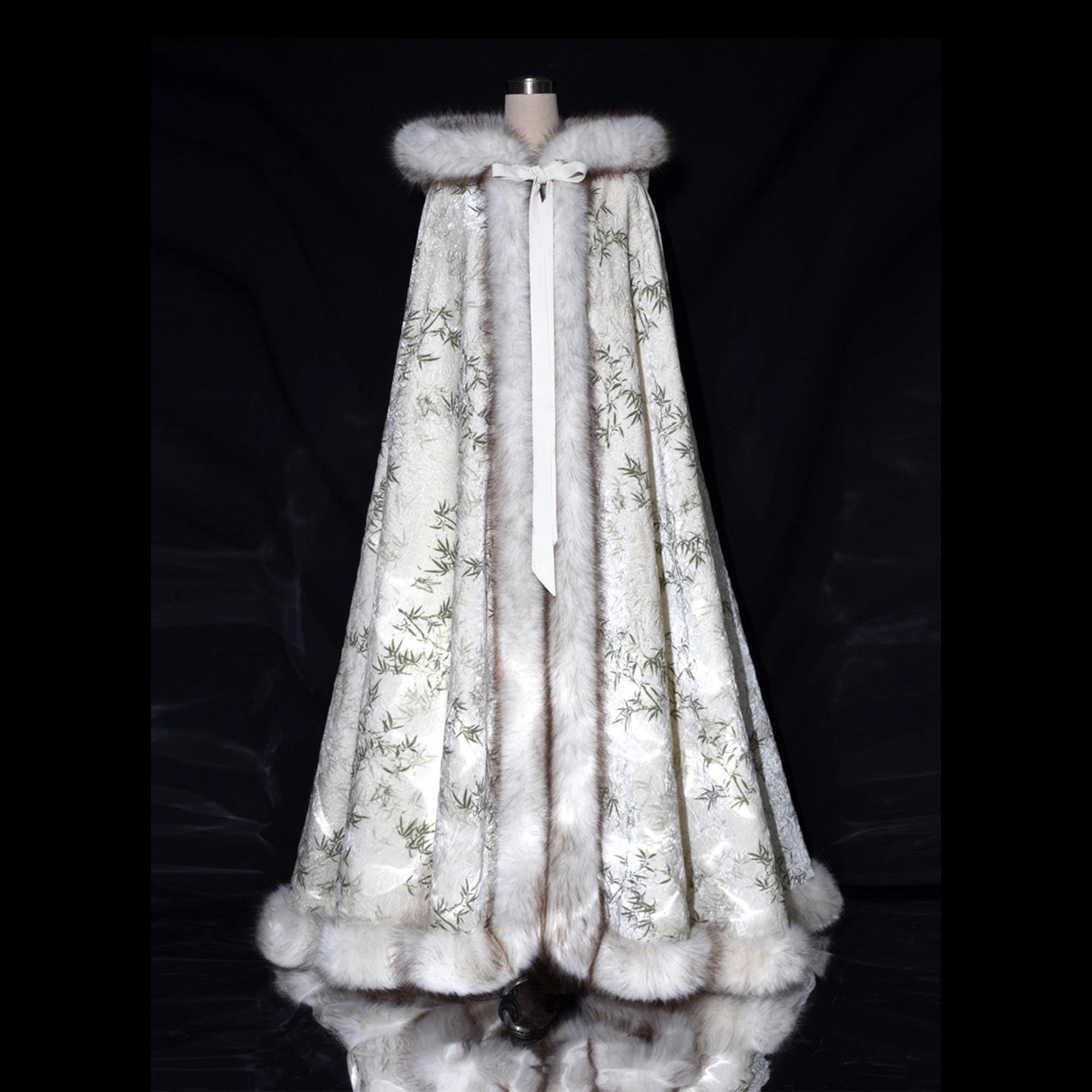 Fur Collar Bamboo Print Hooded Cape, Hanfu Costume - Etsy