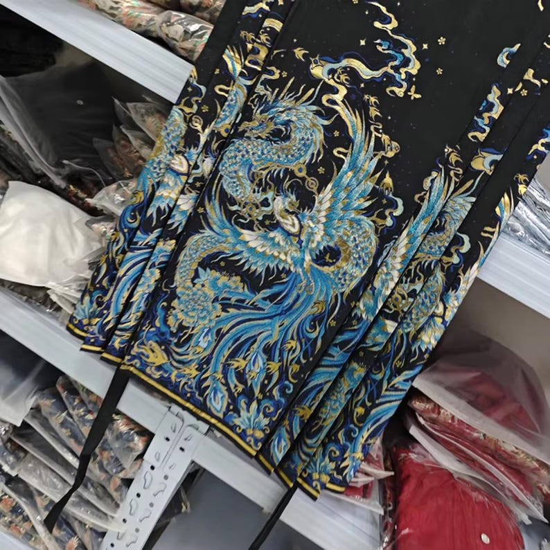 Embroidered Phoenix Hanfu Skirt, Auspicious Dragon Pattern, Pleated ...