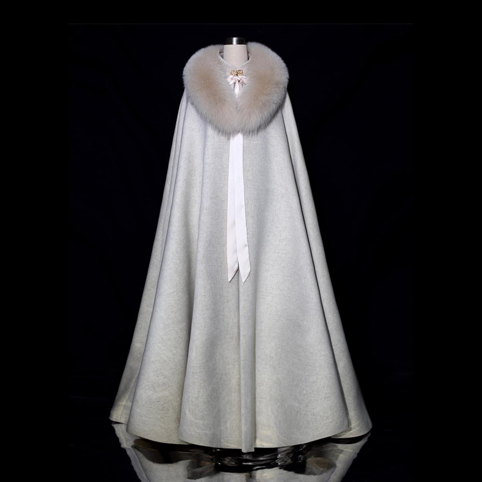 Hanfu Woolen Cape, Fleece-lined Faux Fur Collar, Autumn Winter ...