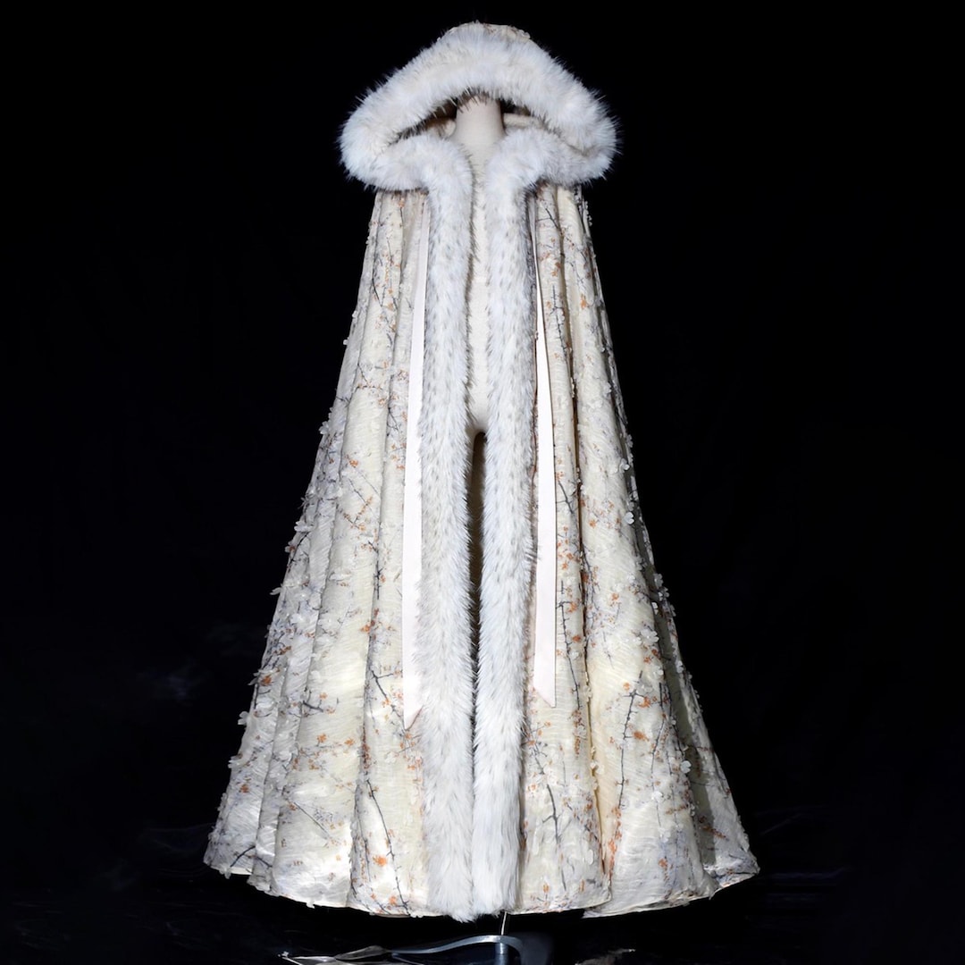 Embroidered Pear Blossom Hanfu Cape, Fur Collar Winter Coat - Etsy