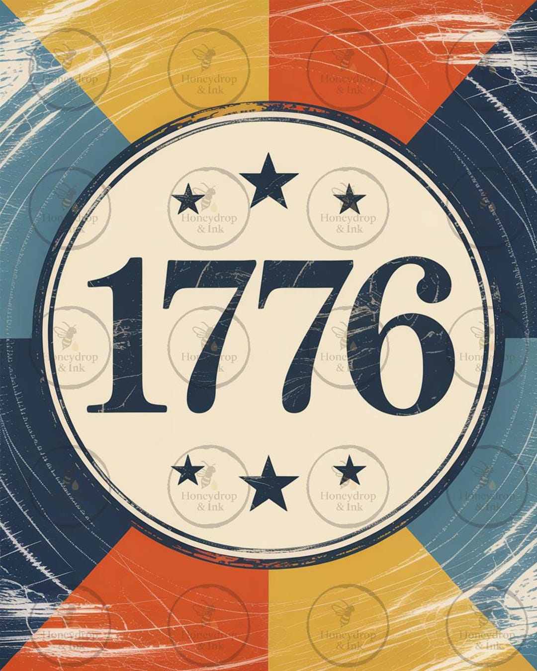 1776 Vintage Patriotic Digital Art | Colorful Retro Americana Wall ...