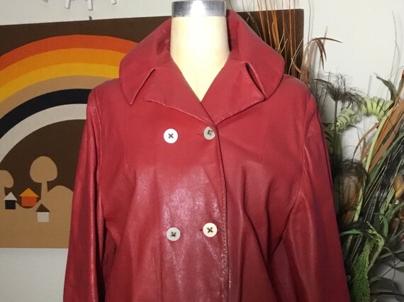 1960's Red Leather Women's Mod Double Breasted Jacket - Gem