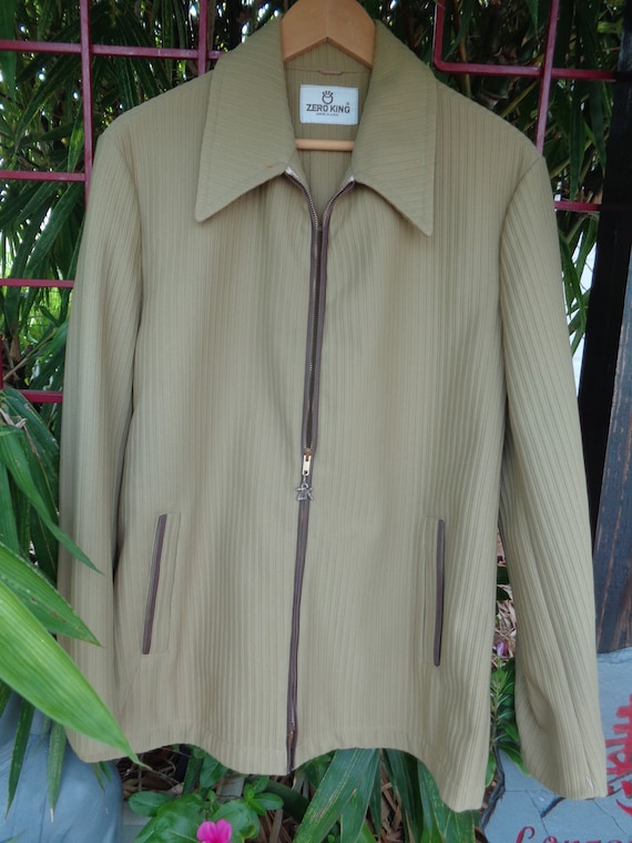 Zero King 1970’s Men's Tan Front Zipper Ribbed Jacket - Gem