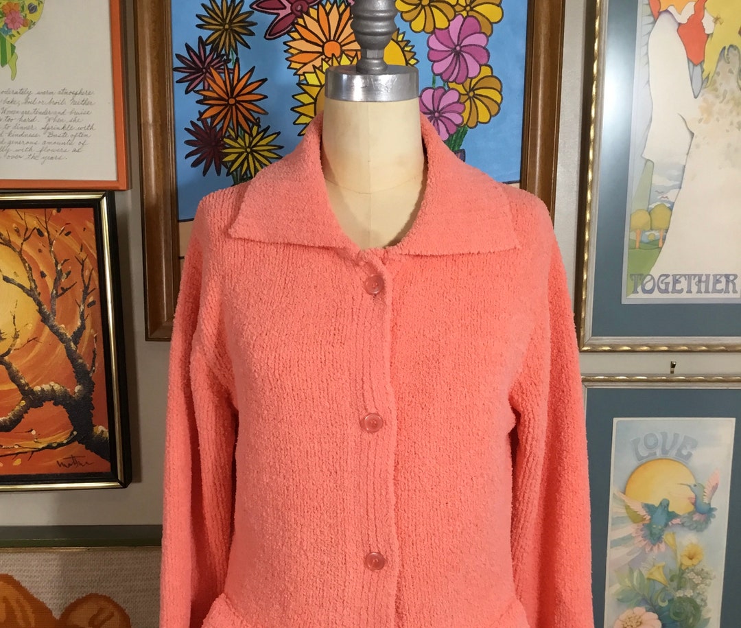 Exist Y2K Ladies Coral Chenille Cardigan Sweater - Etsy