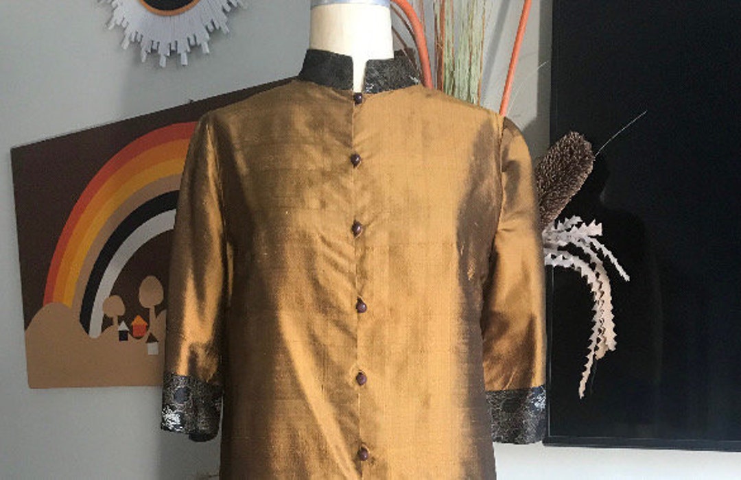 1960s Antique Gold Raw Silk Nehru Dress - Etsy