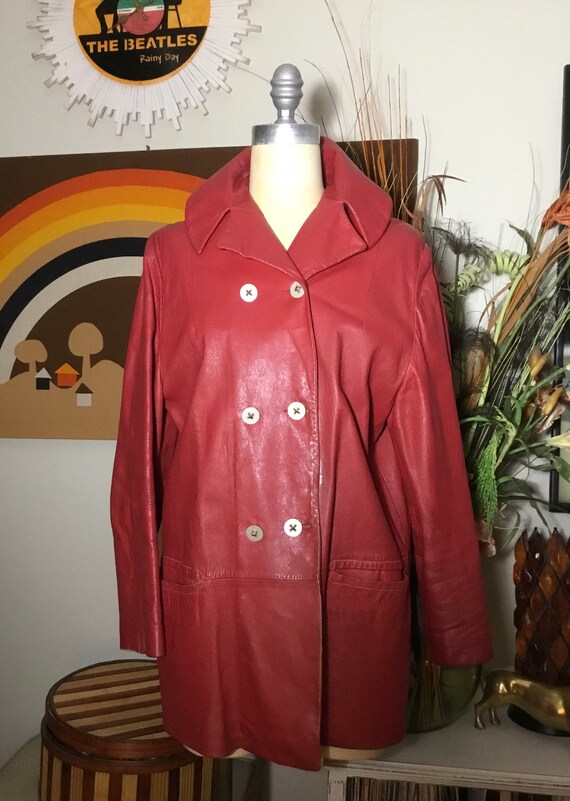 1960's Red Leather Women's Mod Double Breasted Jacket - Gem