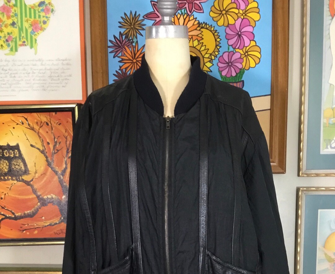 Alan Stuart 1980’s Men’s Black Nylon Leather Jacket - Etsy