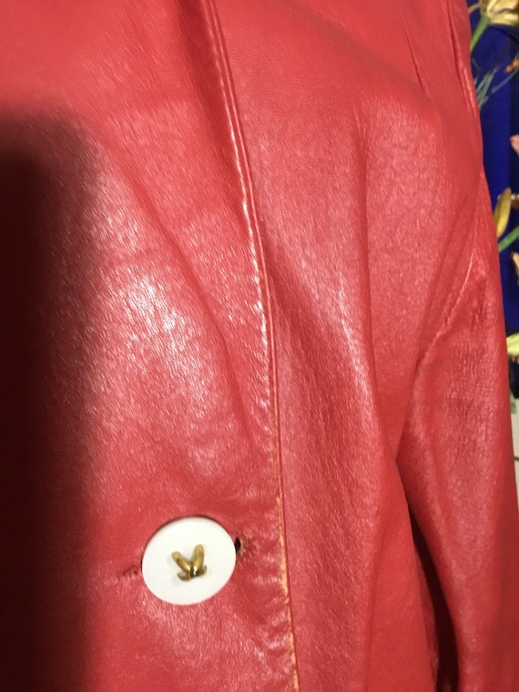 1960's Red Leather Women's Mod Double Breasted Jacket - Gem