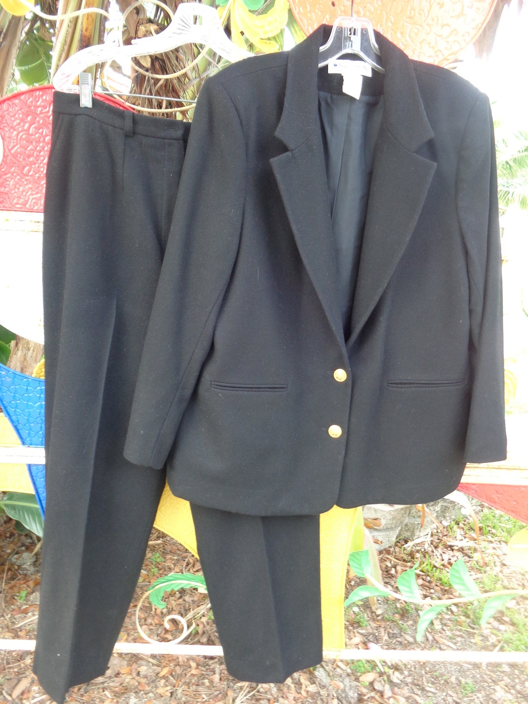 Appleseed's 1990's Ladies Black XL Wool Pant Suit - Etsy