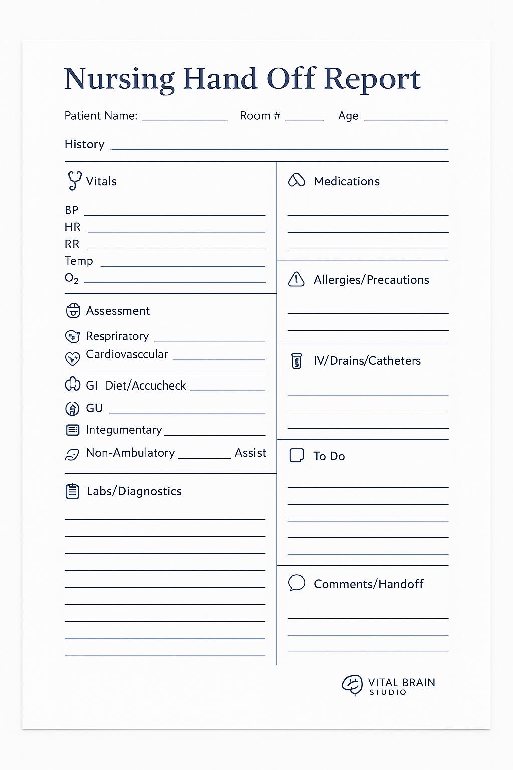 Nurse Hand off Report Template | RN Shift Notes (printable PDF) - Etsy