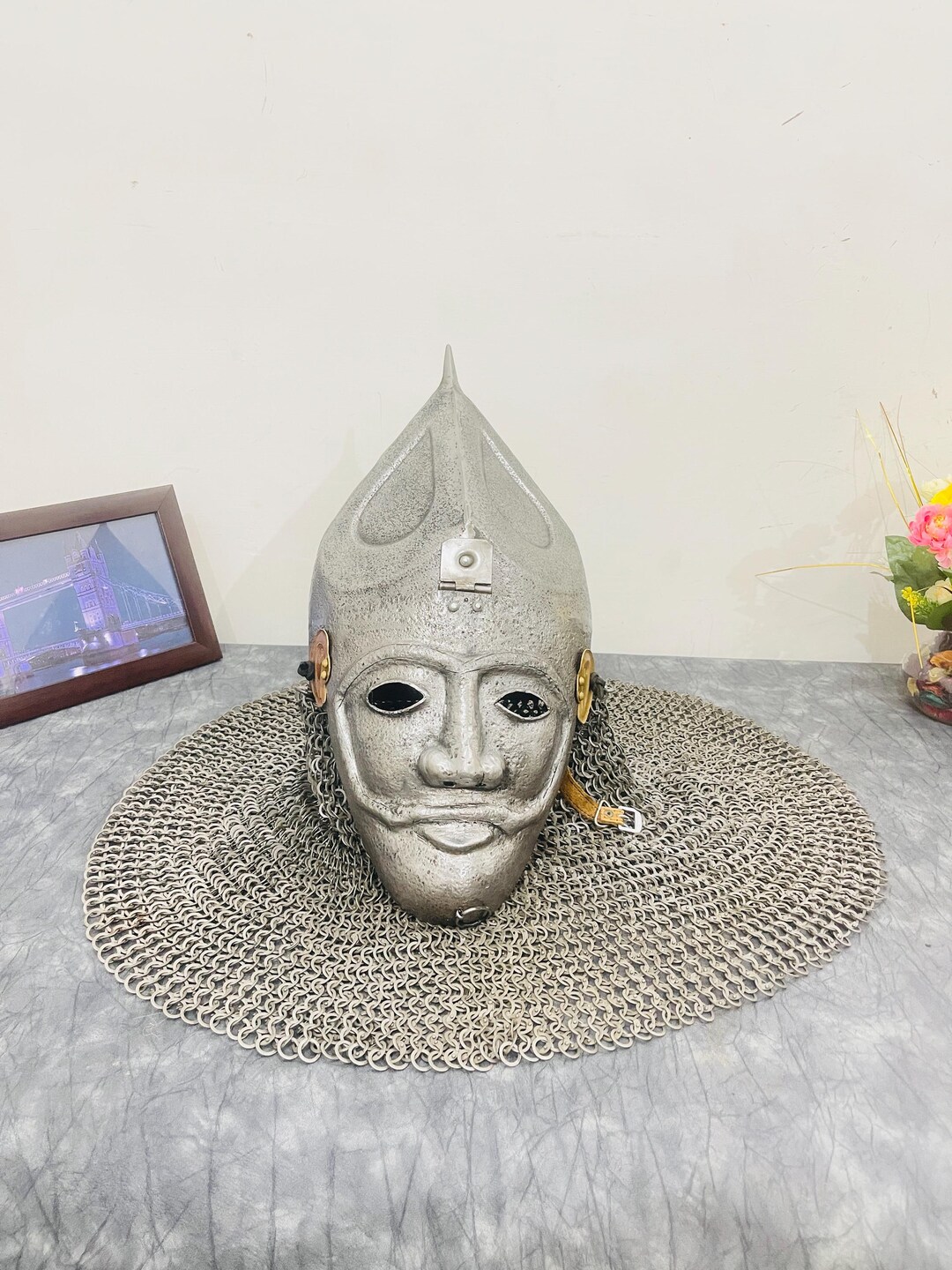 Kipchak Style Steel Helmet: Medieval Full Face Armor With Chainmail - Etsy