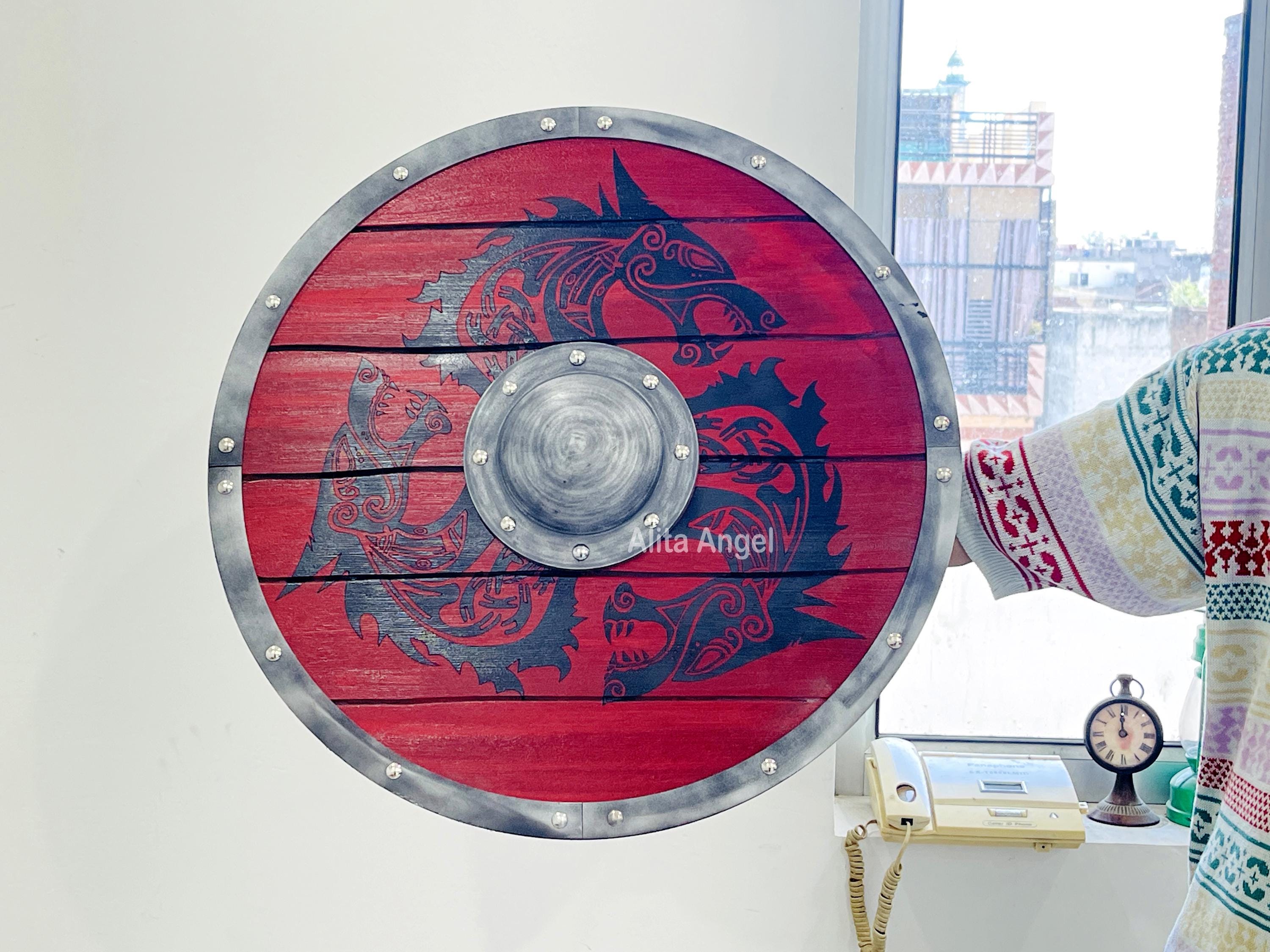 Fenrir Red Wolf Viking Shield: Norse Mythology Decor - Valhalla Cosplay ...