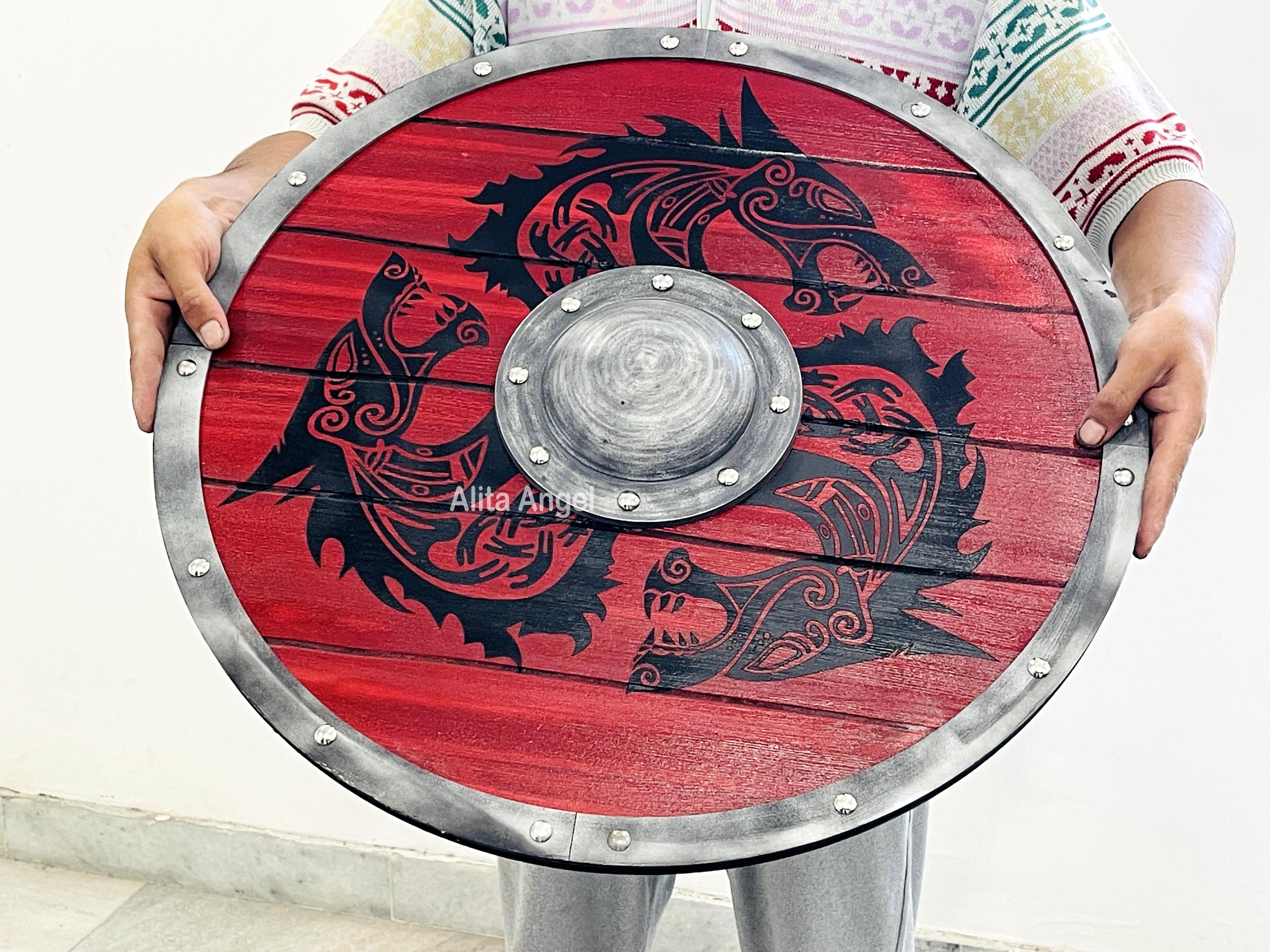 Fenrir Red Wolf Viking Shield: Norse Mythology Decor - Valhalla Cosplay ...