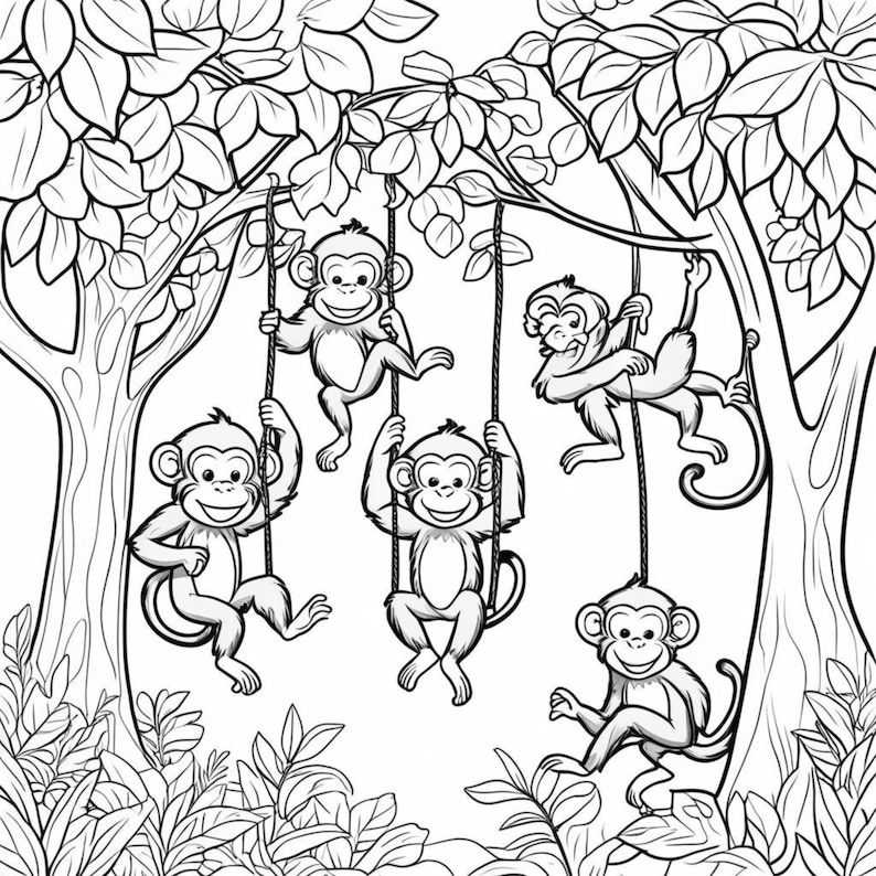 Monkeying Around Coloring Page: Toddler Activity (digital Download) - Etsy