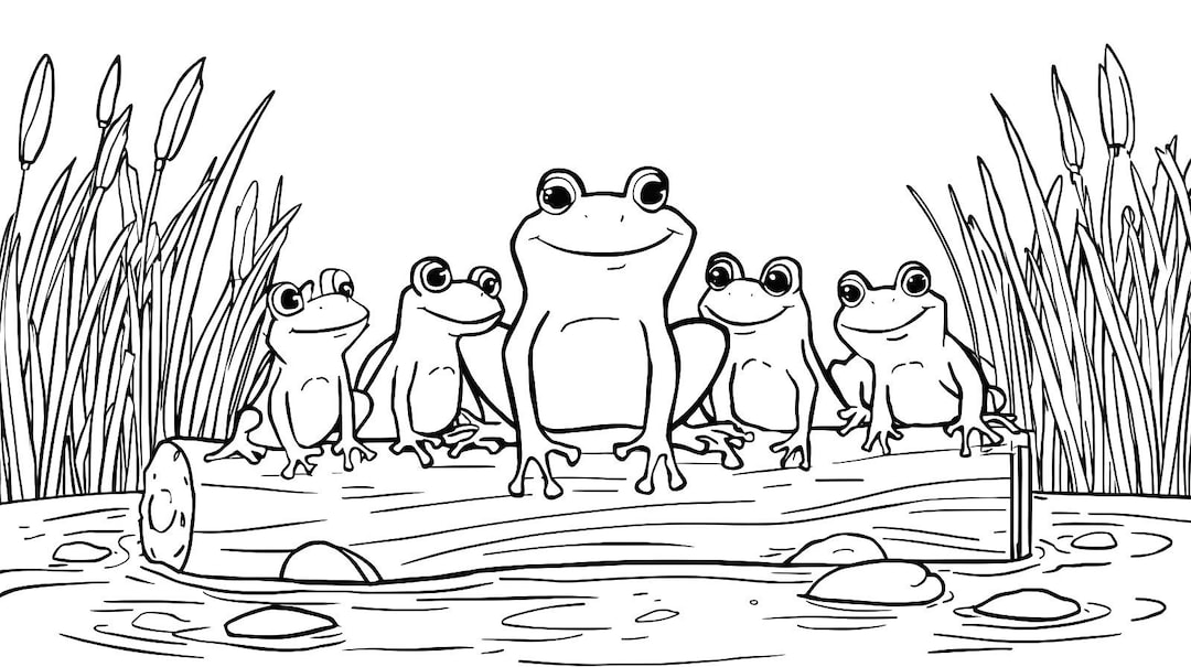 Five Frogs on a Log Coloring Page: Toddler Activity (digital Download ...