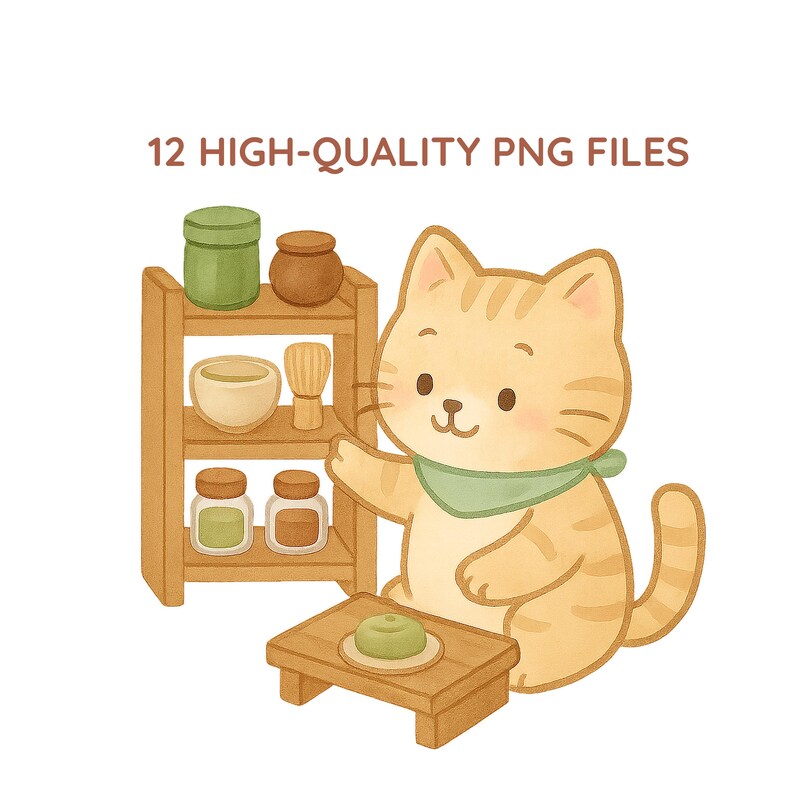 Matcha Cat Cafe Clipart: Kawaii Japanese Tea Party PNG Set (digital ...