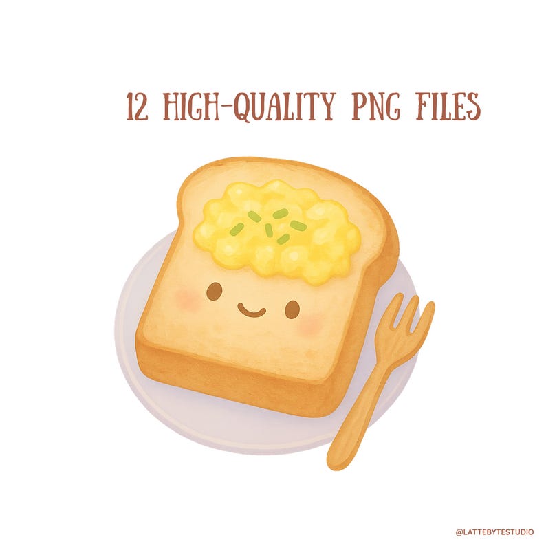Kawaii Toast Clipart: Watercolor Breakfast Food PNG (digital Download ...