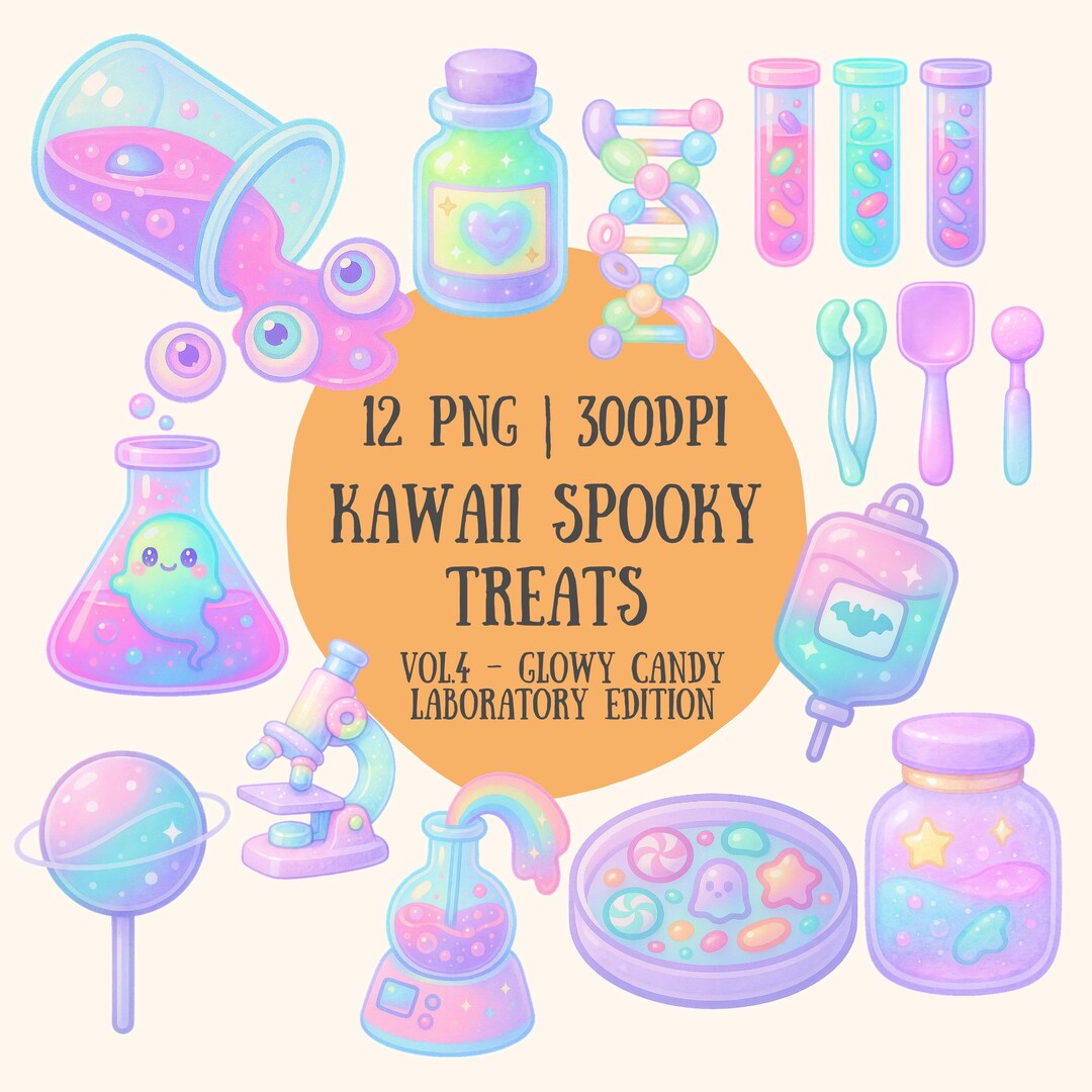 Kawaii Halloween Candy Lab Clipart–pastel Potion, Jelly Test Tubes ...