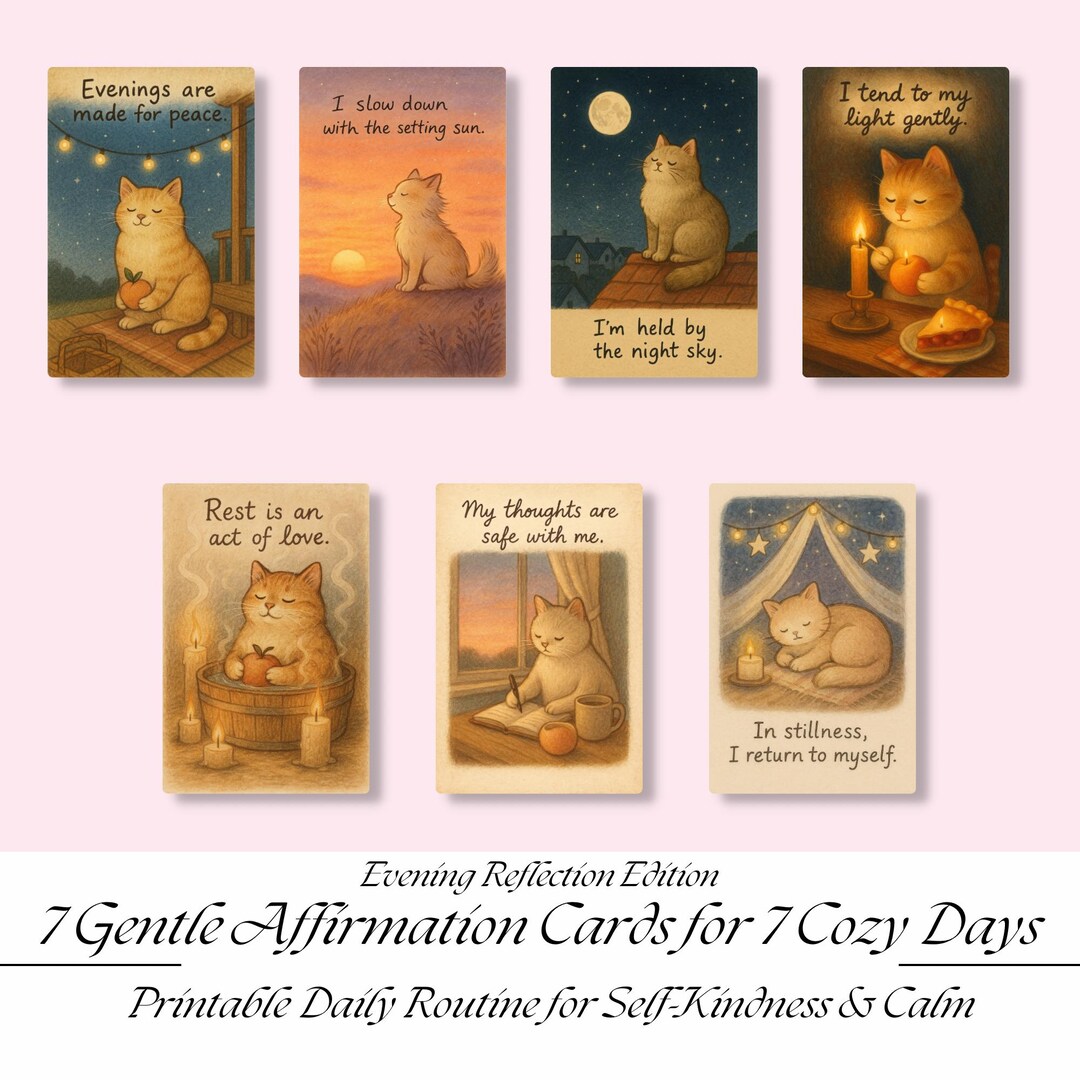 Gentle Cat Affirmation Cards – Cozy Printable 4x6 Set | Self-care ...