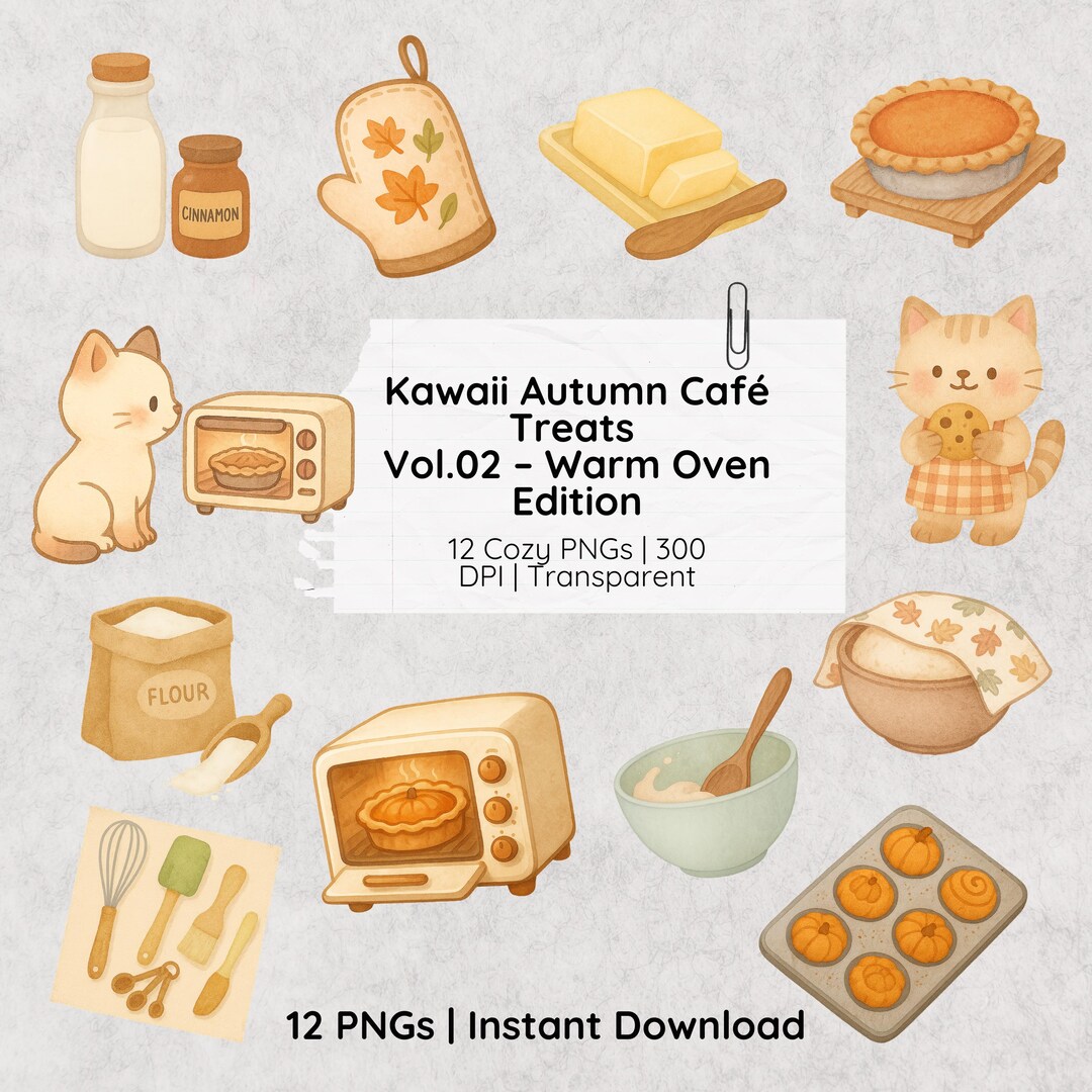 Kawaii Autumn Baking Clipart Set Vol 2 – Warm Oven Pngs Cute Cozy ...