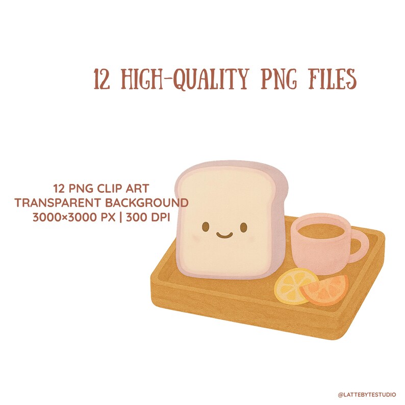 Kawaii Toast Clipart: Watercolor Breakfast Food PNG (digital Download ...