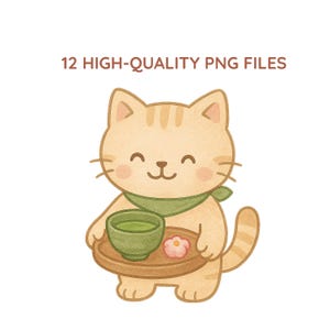 Matcha Cat Cafe Clipart: Kawaii Japanese Tea Party PNG Set (digital ...