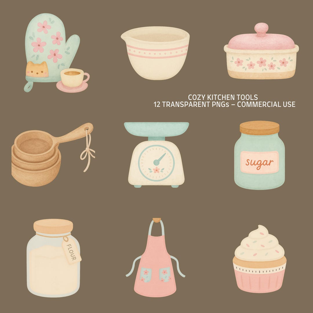 Pastel Baking Tools Clip Art – Kawaii Kitchen Utensils, Cooking Pngs ...