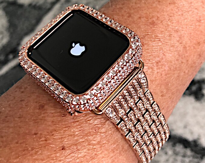 Series 7 41mm 45mm Rose Gold Apple Watch Band and or Lab Diamond Bezel ...