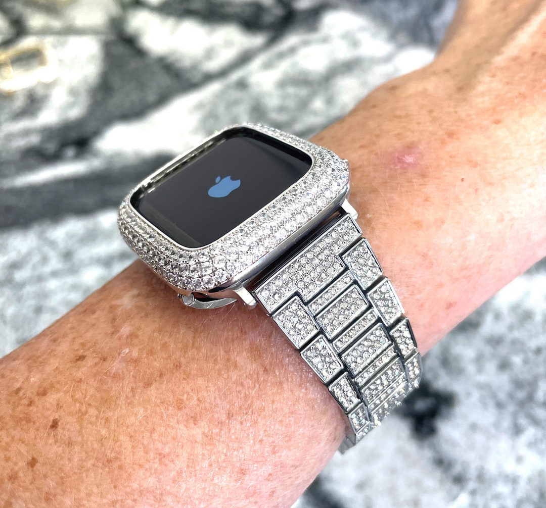 White Gold Apple Watch Band and or Lab Diamond Apple Watch Case Case ...