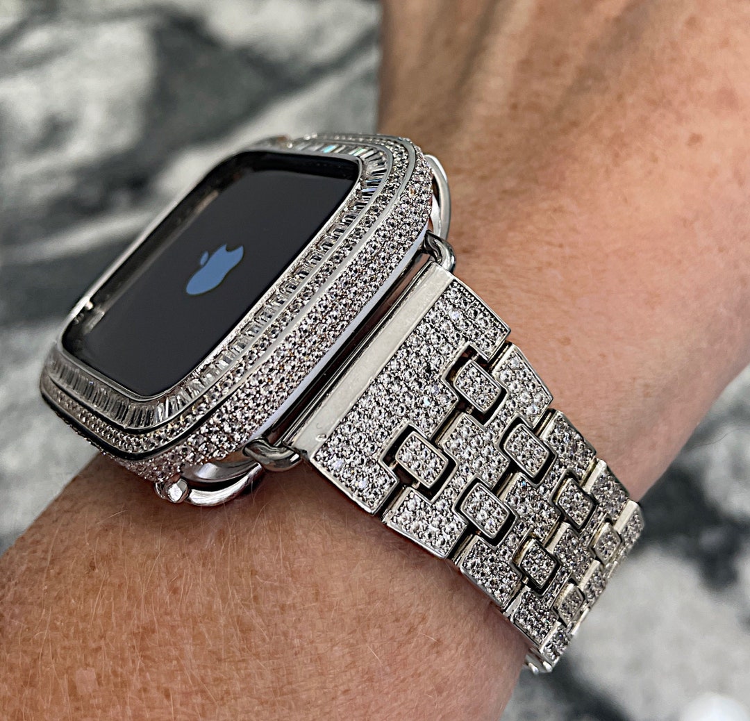 High End White Gold Lab Diamond Apple Watch Band and or Lab Diamond ...