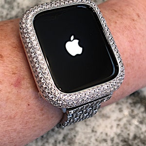 White Gold Lab Diamond Apple Watch Case Bezel Bumpers Metal Apple Watch ...