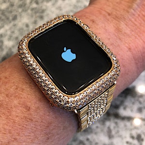 Yellow Gold Diamond Apple Watch Crystal Band and or Lab Diamond Bezel ...