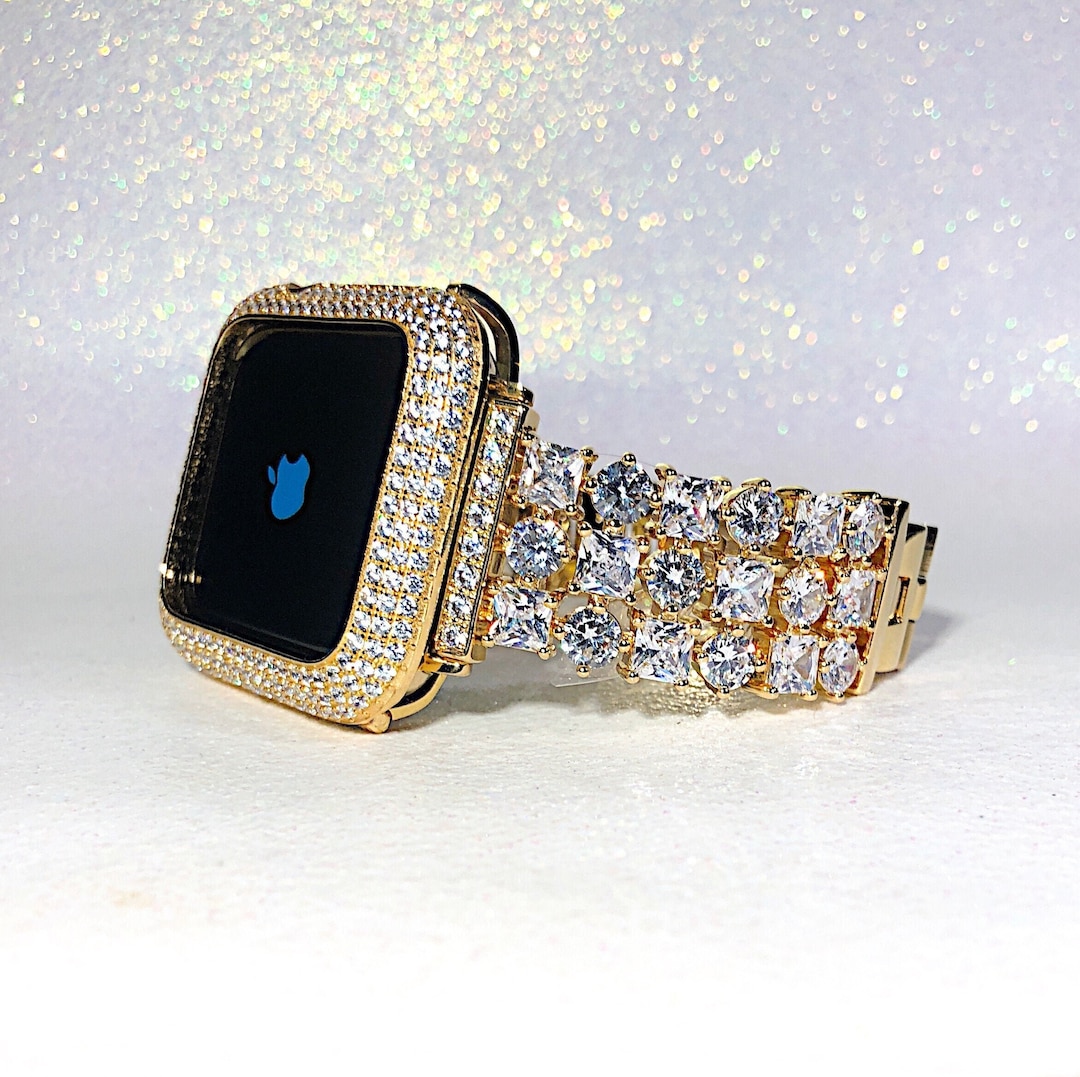 Yellow Gold Cz Apple Watch Band and or Lab Diamond Apple Watch Case ...